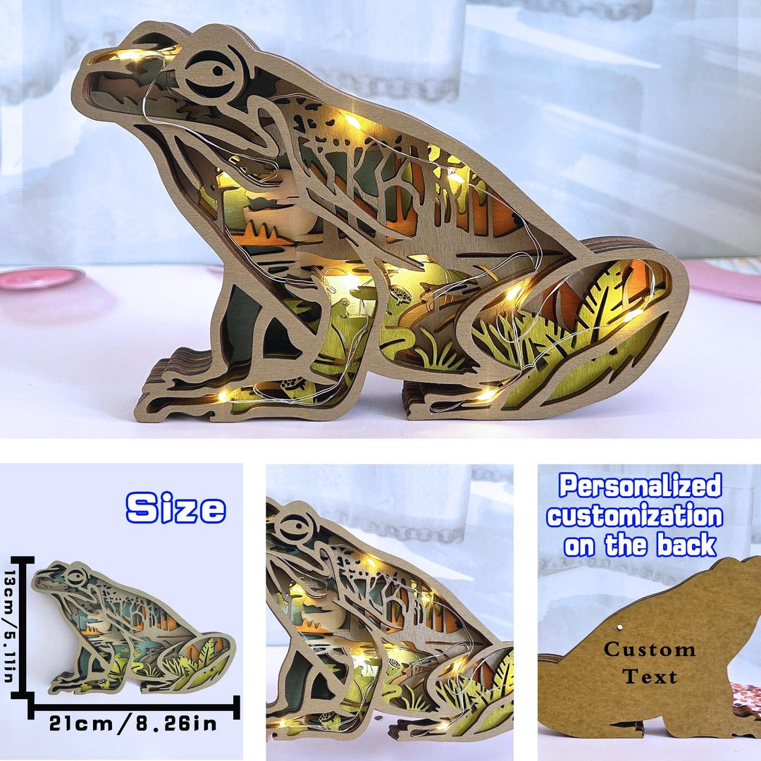 Custom Handcarved Wooden 3D Frog With LED Lights,animals Light Up ...