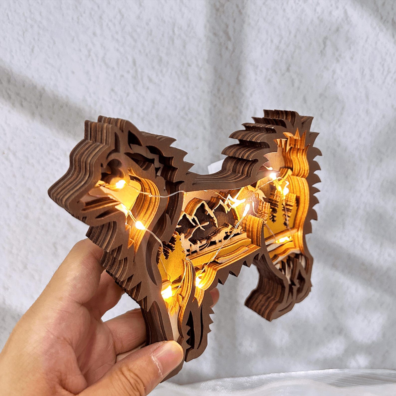 3D Wooden Carved Alaskan Malamute Dog Ornament With Lights,wooden Dogs ...