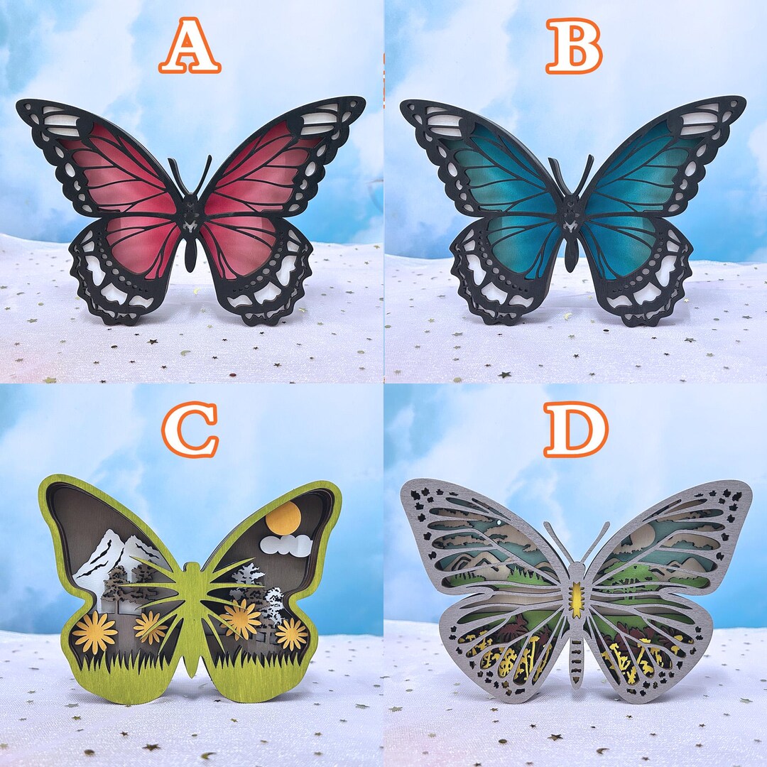 3D Wooden Animal Décor With Light,wooden Carved Butterfly,animal Light ...