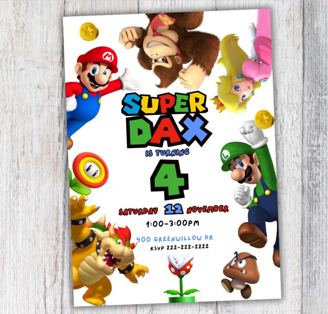 Mario Birthday Invitation, Editable Super Mario Bros Invitation ...