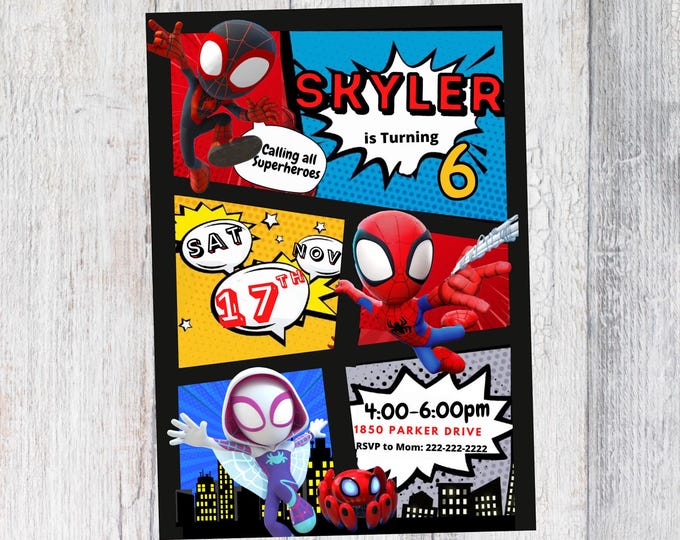 Spidey and His Amazing Friends Birthday Invitation Superhero Birthday ...