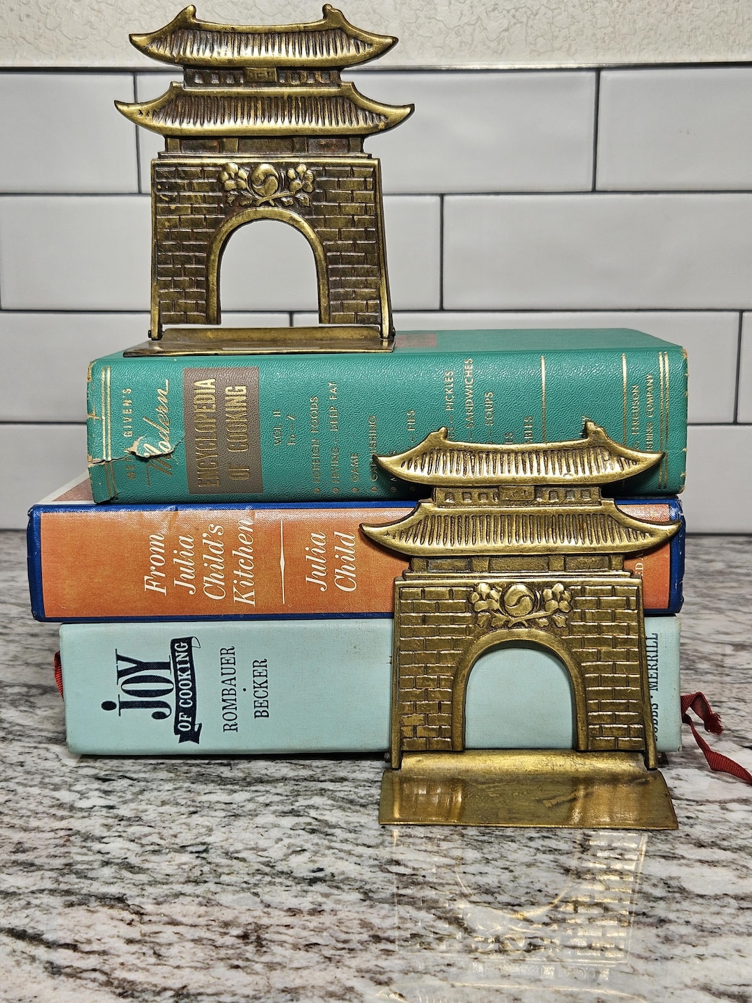 Vintage South Korean Brass Pagoda Gate Fold-flat Bookends, Vintage ...