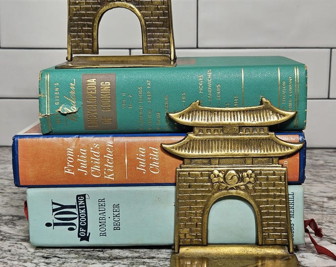 Vintage South Korean Brass Pagoda Gate Fold-flat Bookends, Vintage ...