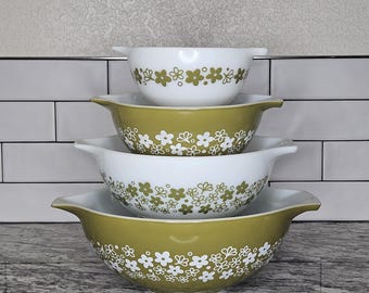 Vintage Pyrex Spring Blossom Green Crazy Daisy Cinderella Nesting Bowl ...