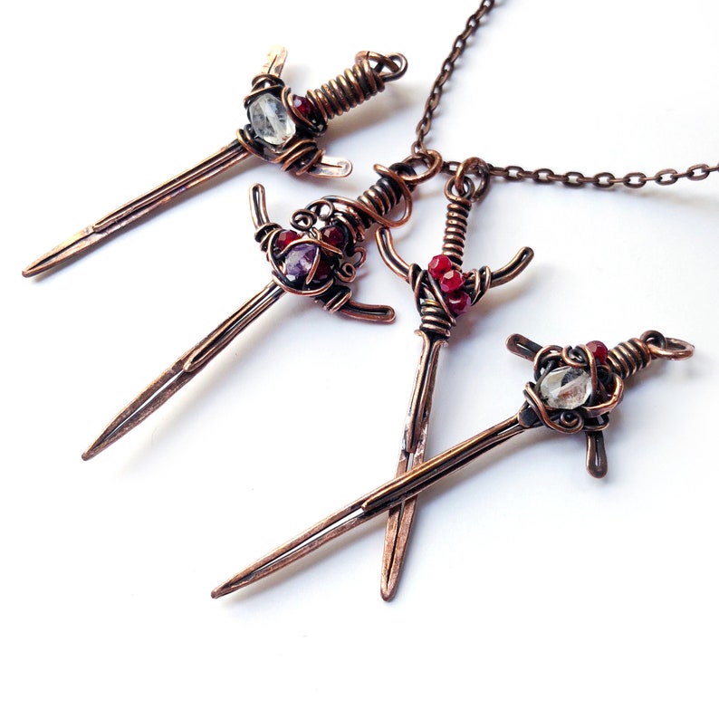 Jeweled Sword Wire Wrapped Pendant W Gemstones (cosplay, Game of ...
