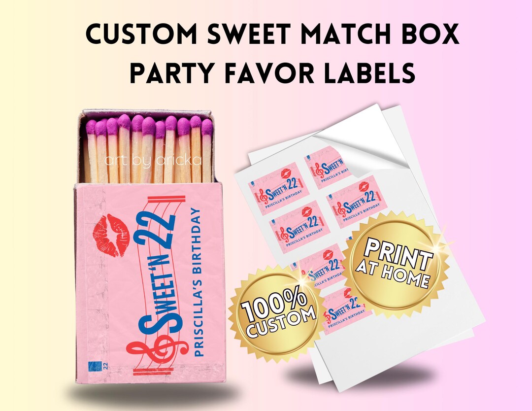 Custom Matchbox Label, Personalized Sweet N Low Girly Birthday Party ...