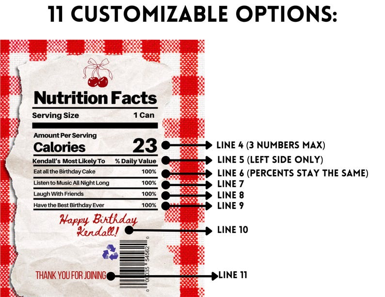 Custom Mini Soda 7.5OZ Can Label, Personalized Birthday Party Label ...