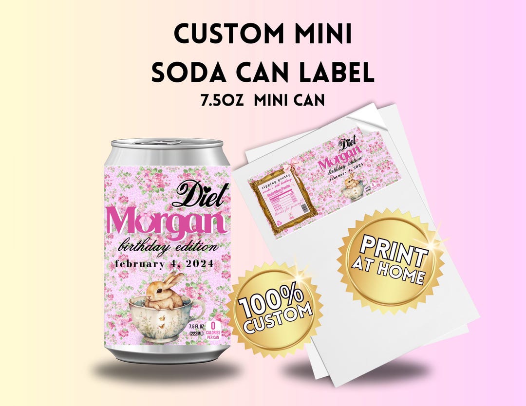 Custom Mini Soda 7.5OZ Can Label, Personalized Coquette Girly Birthday ...