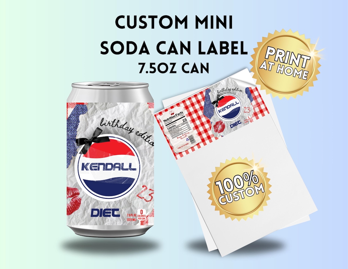 Custom Mini Soda 7.5OZ Can Label, Personalized Birthday Party Label ...