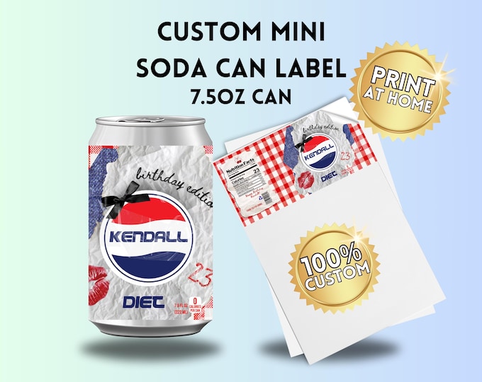 Custom Mini Soda 7.5OZ Can Label, Personalized Birthday Party Label ...