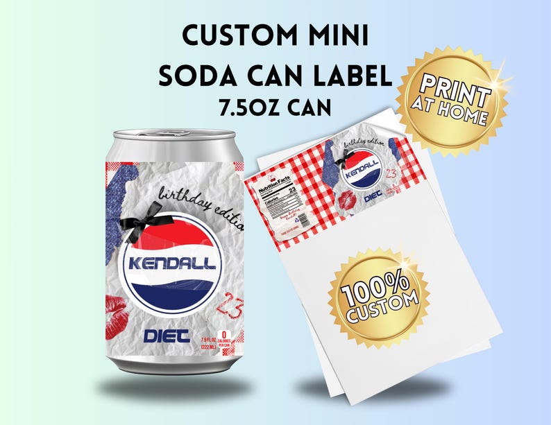 Custom Mini Soda 7.5OZ Can Label, Personalized Birthday Party Label ...