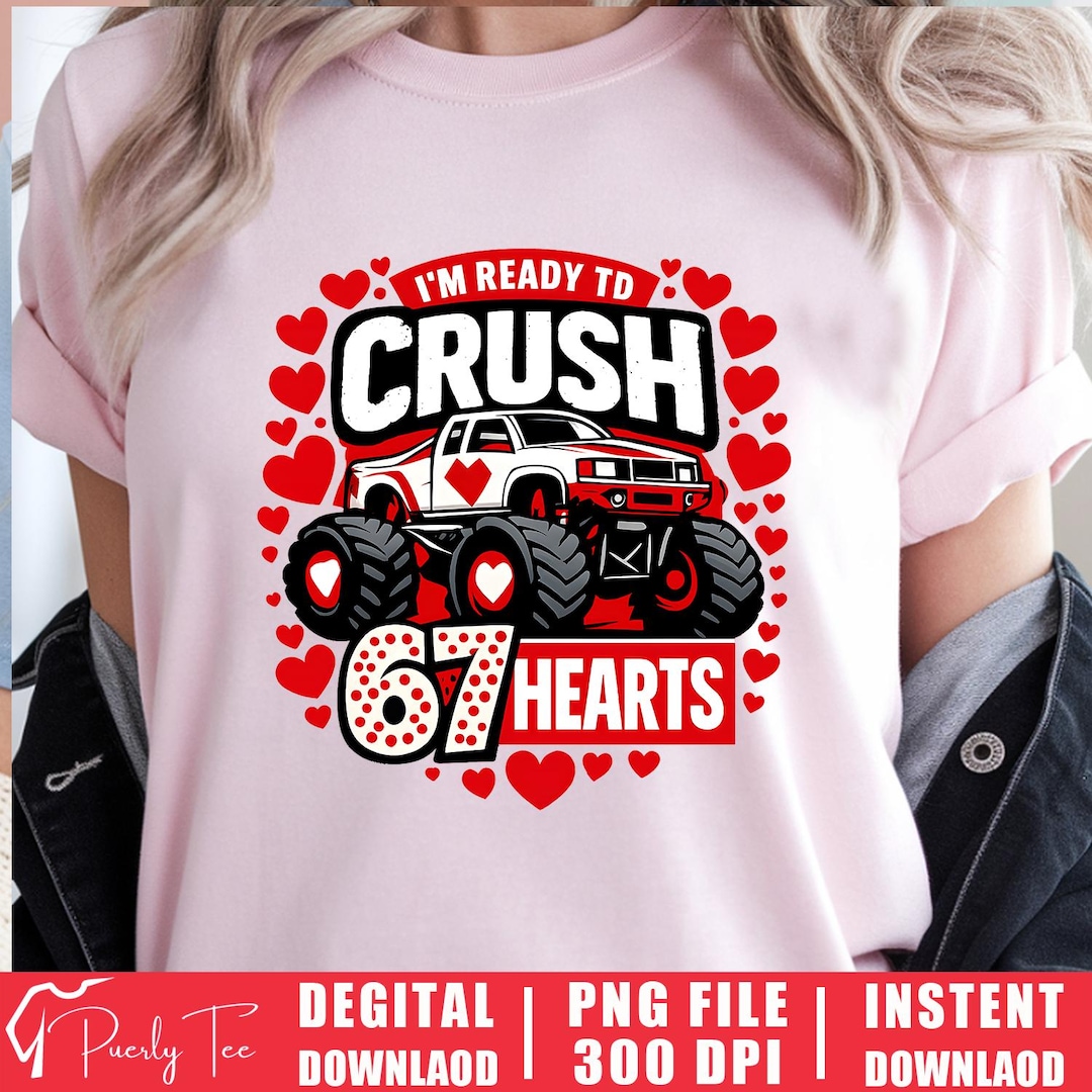 I'm Ready to Crush 67 Hearts PNG: Valentine Monster Truck Design Kids ...