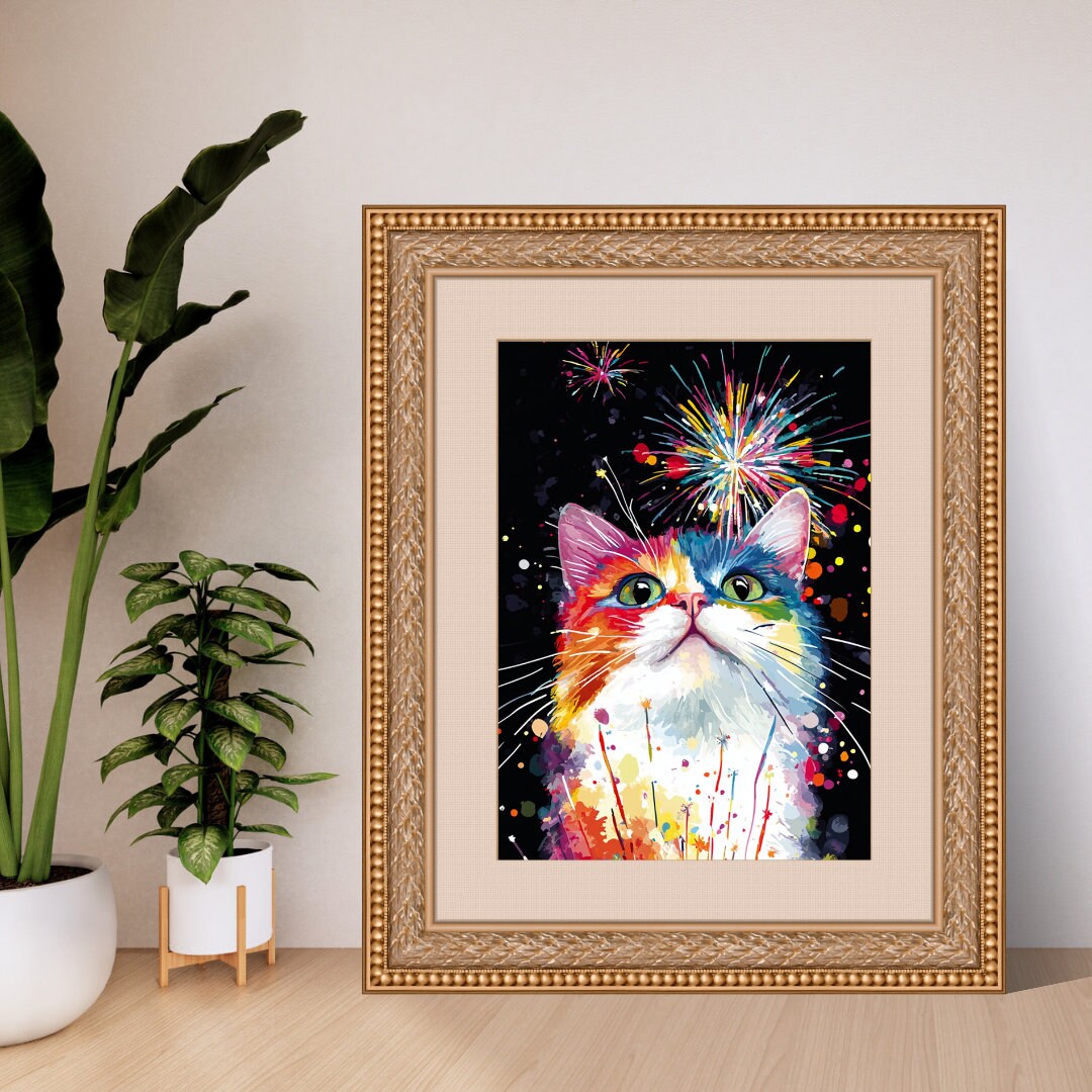 1. the Cat With Fireworks | Cat Lover | Digital Art Print | AI ...