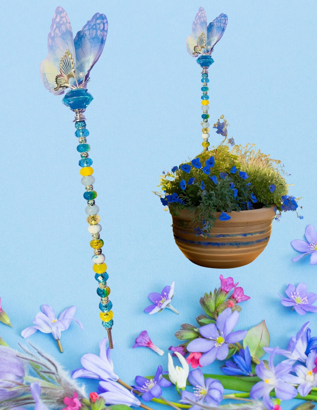 Blue and Yellow Butterfly Garden Stake - Etsy