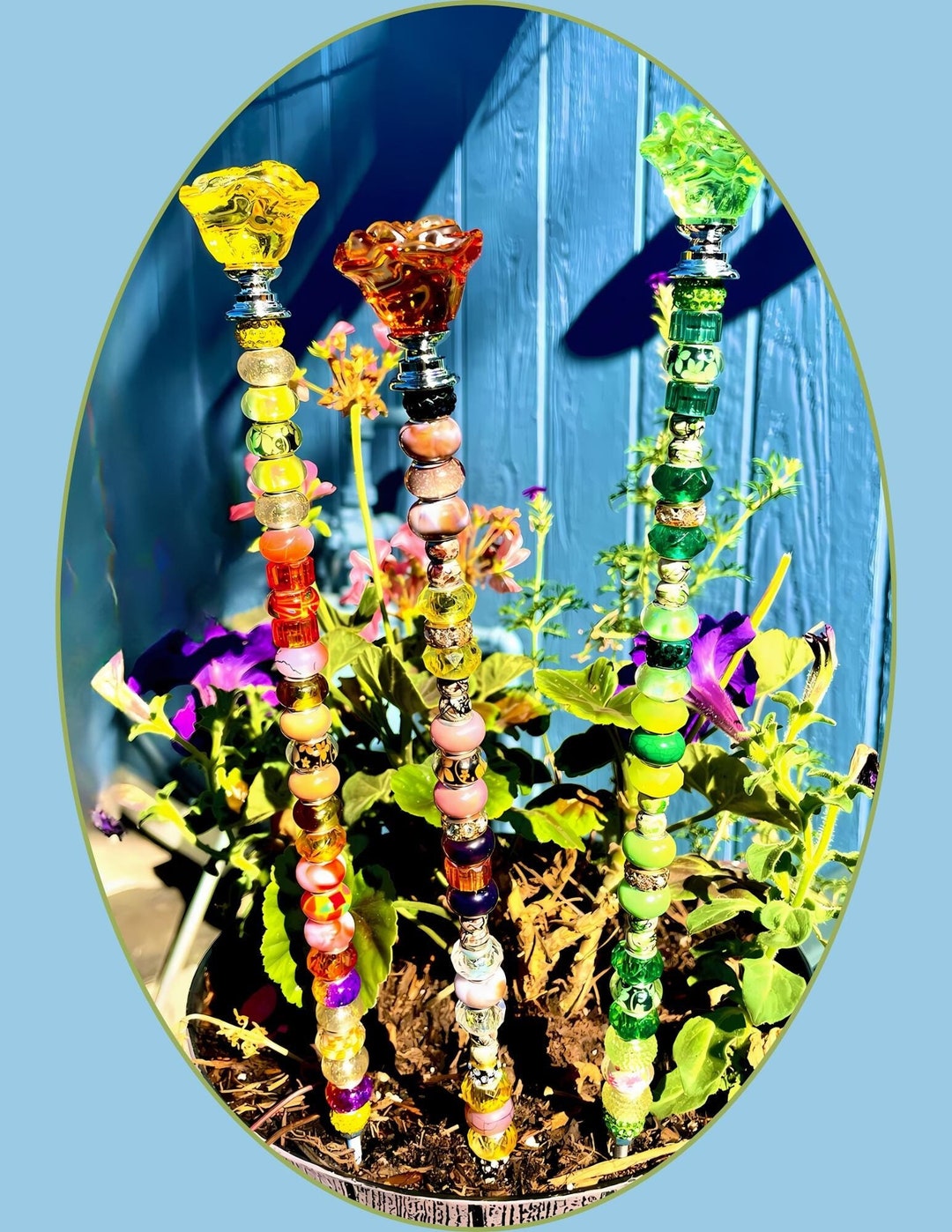 Rose Top Garden Stakes - Etsy