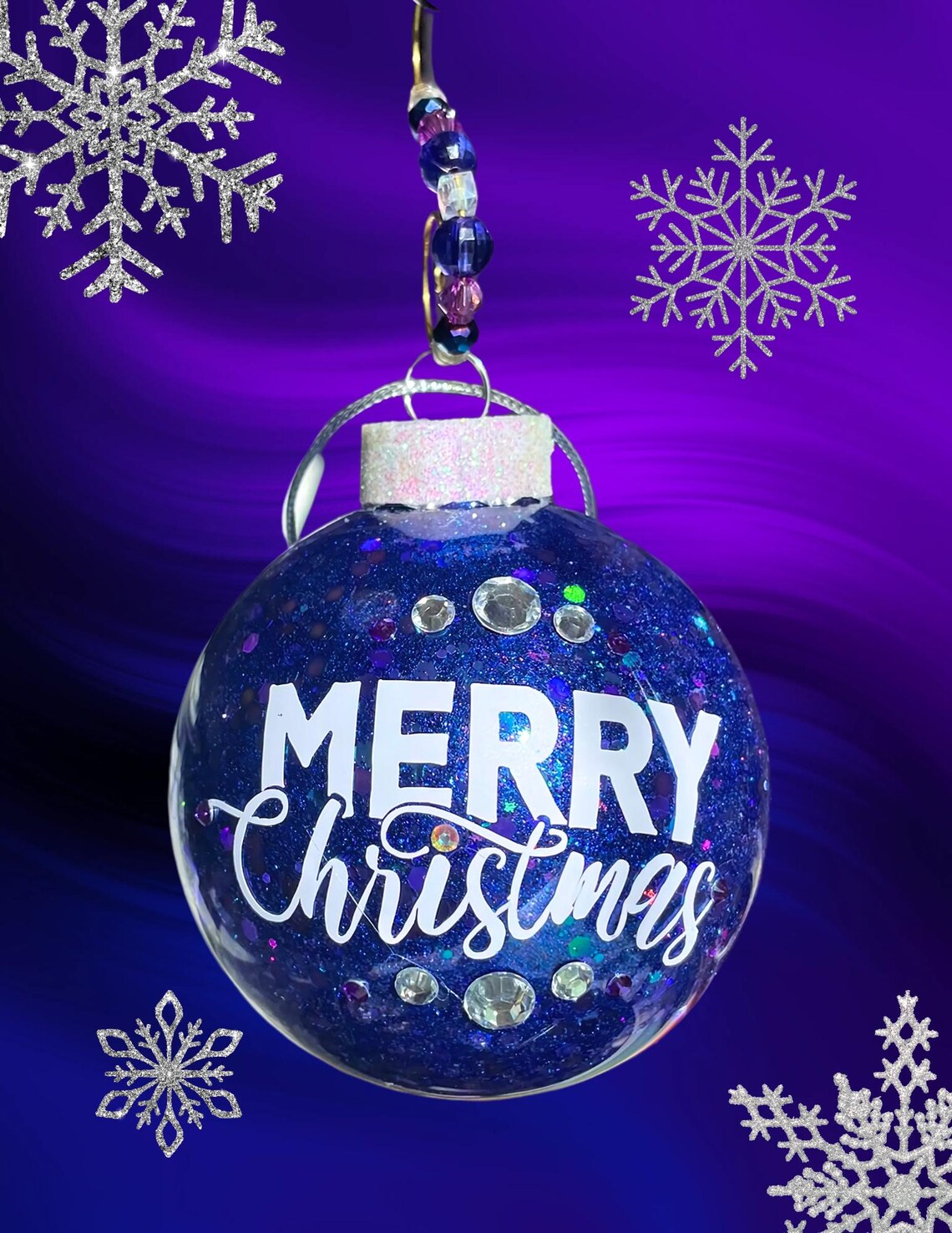 Blue & Purple Merry Christmas Ornament - Etsy