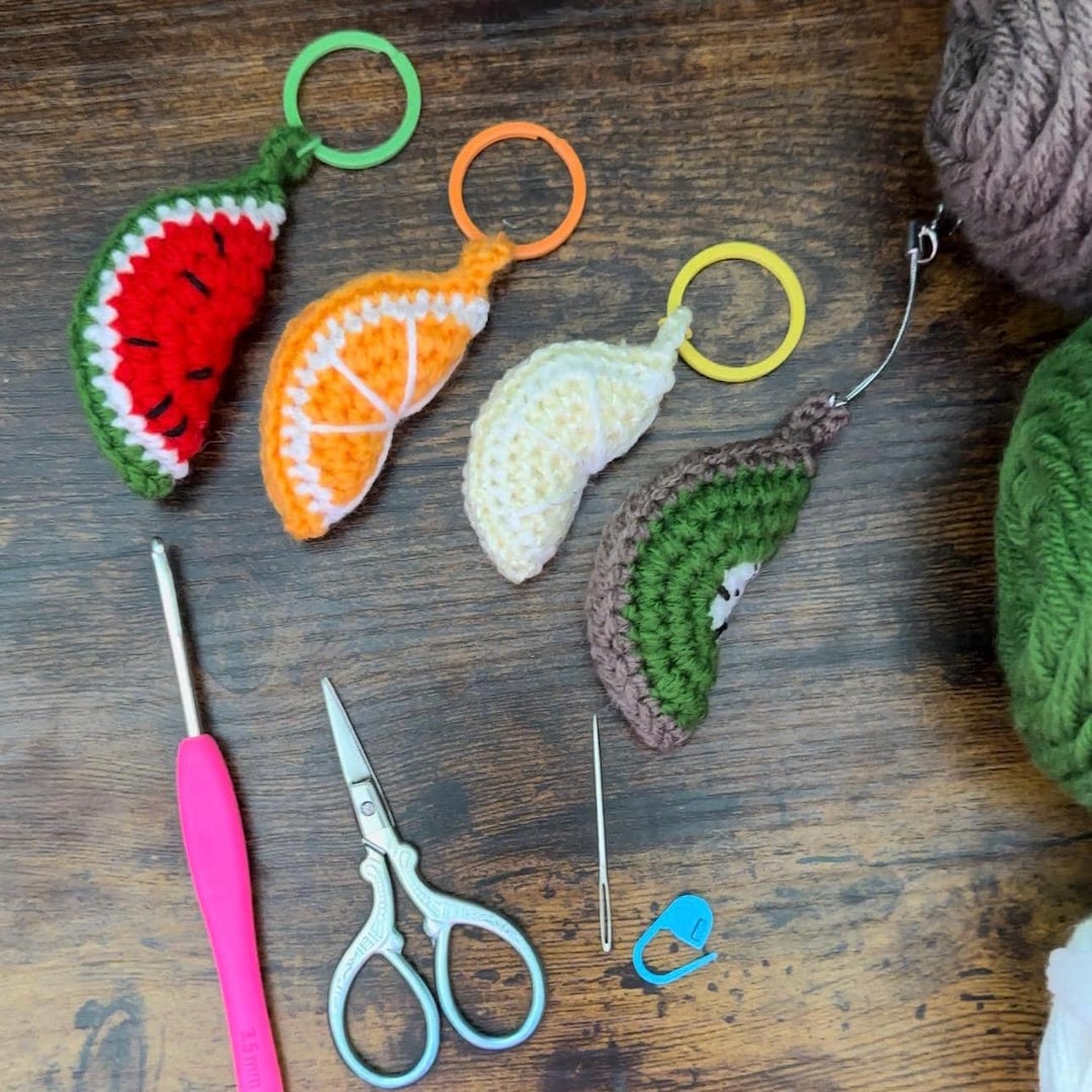 Crochet Fruit Slices Keychains - Orange Slice, Lemon Slice - Watermelon ...