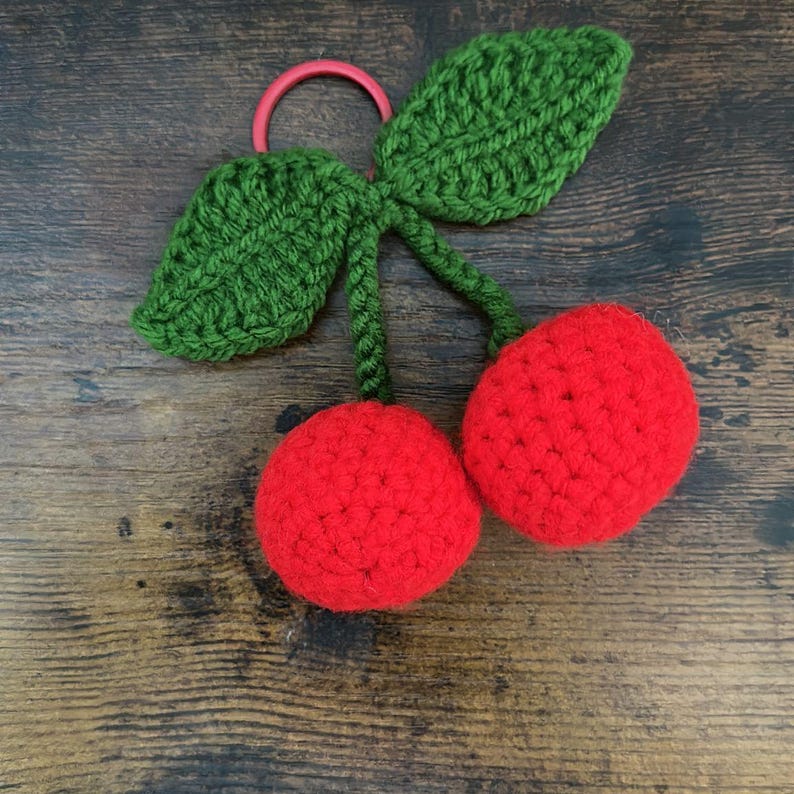 Crochet Cherry Keychain - Etsy