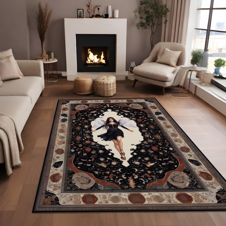 Colorful Angel Theme Rug, Mystic Persian Rug, Colorful Living Room Rug ...