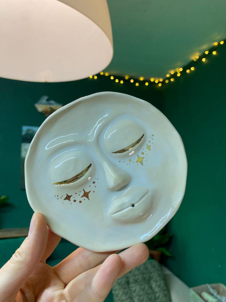 Handmade Ceramic Incense Holder – Moon Face With Gold Accents - Etsy