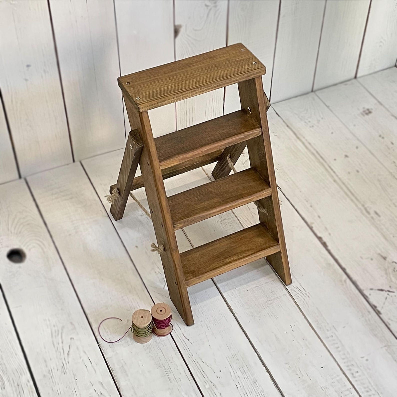 Rustic Wooden Ladder Prop for Baby & Toddler Photography – Walnut First Birthday Decor – Studio ...