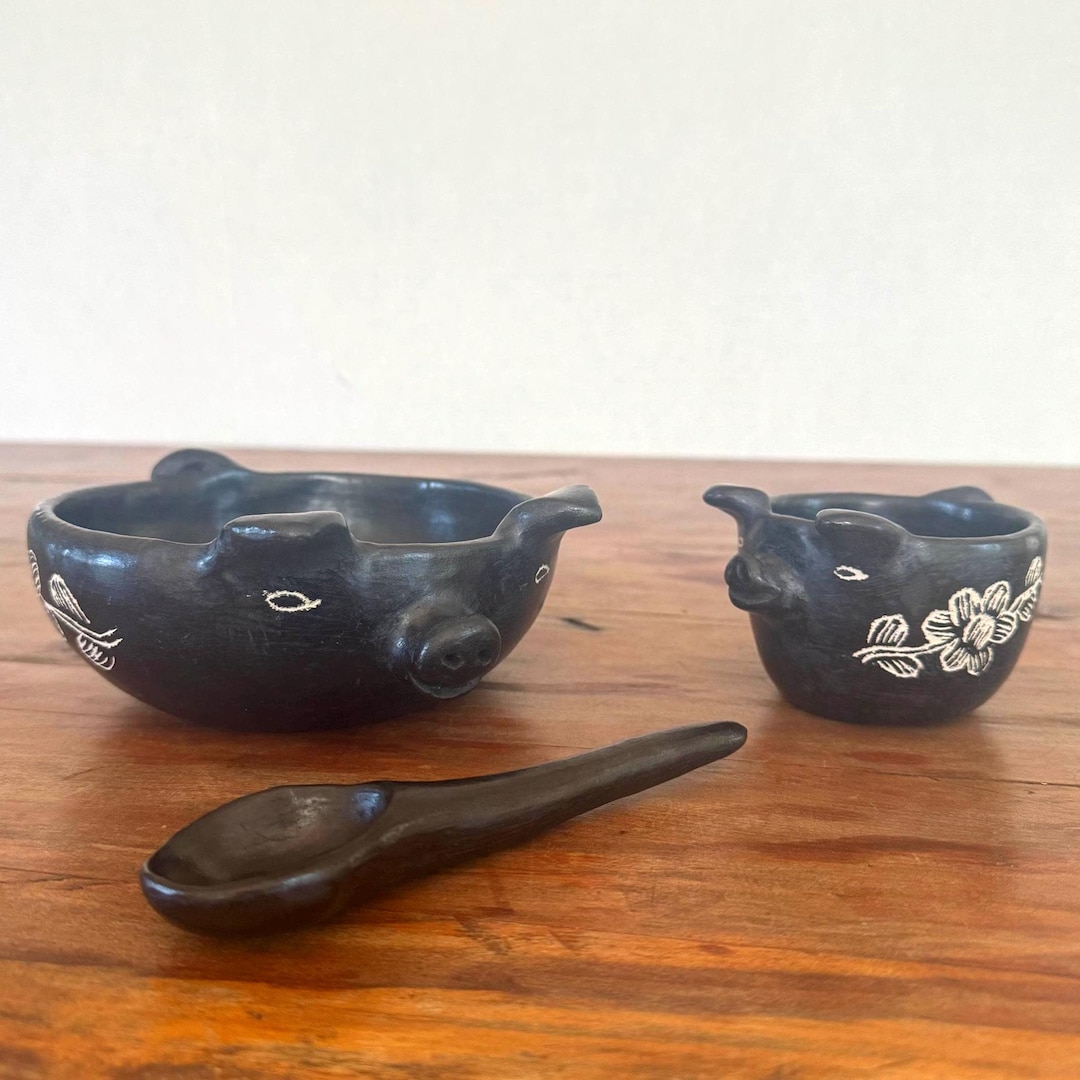 Small Clay Pig Sauce Cups, Black Clay Pig Bowl From Quinchamalí - Etsy