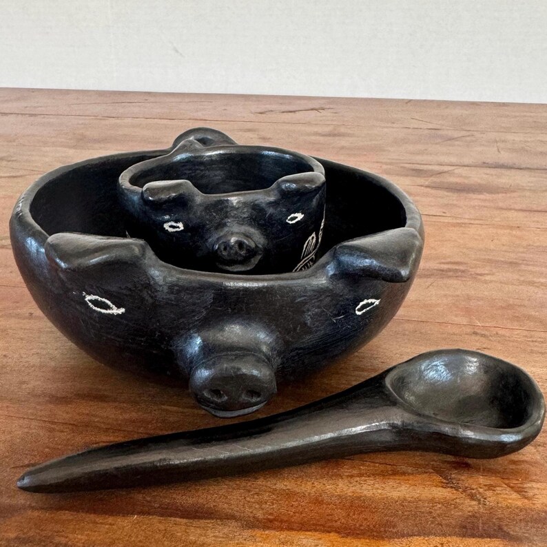 Small Clay Pig Sauce Cups, Black Clay Pig Bowl From Quinchamalí - Etsy