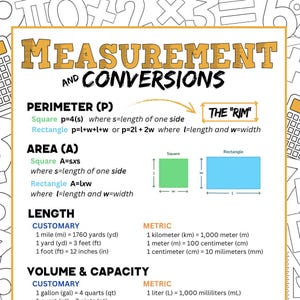 Measurement Conversions Chart | Math Study Guide (printable) - Etsy
