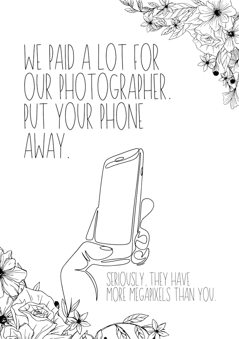 Funny Wedding Ceremony Sign | 'put Your Phone Away' | Floral Design ...