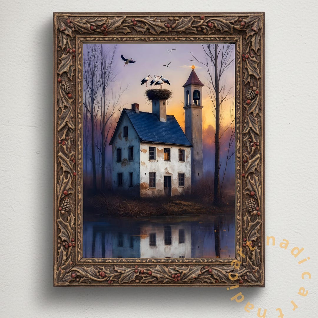 Moody Cottage Wall Art Printable | Surreal Landscape Digital Download ...