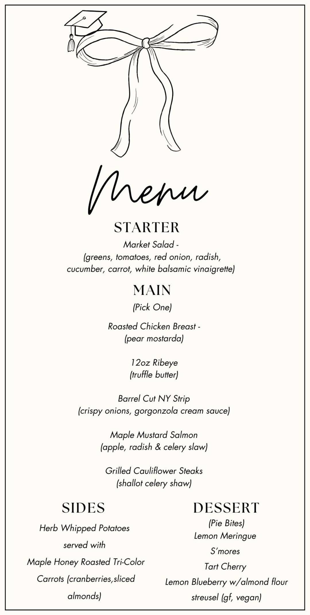 Graduation Party Menu Template - Etsy