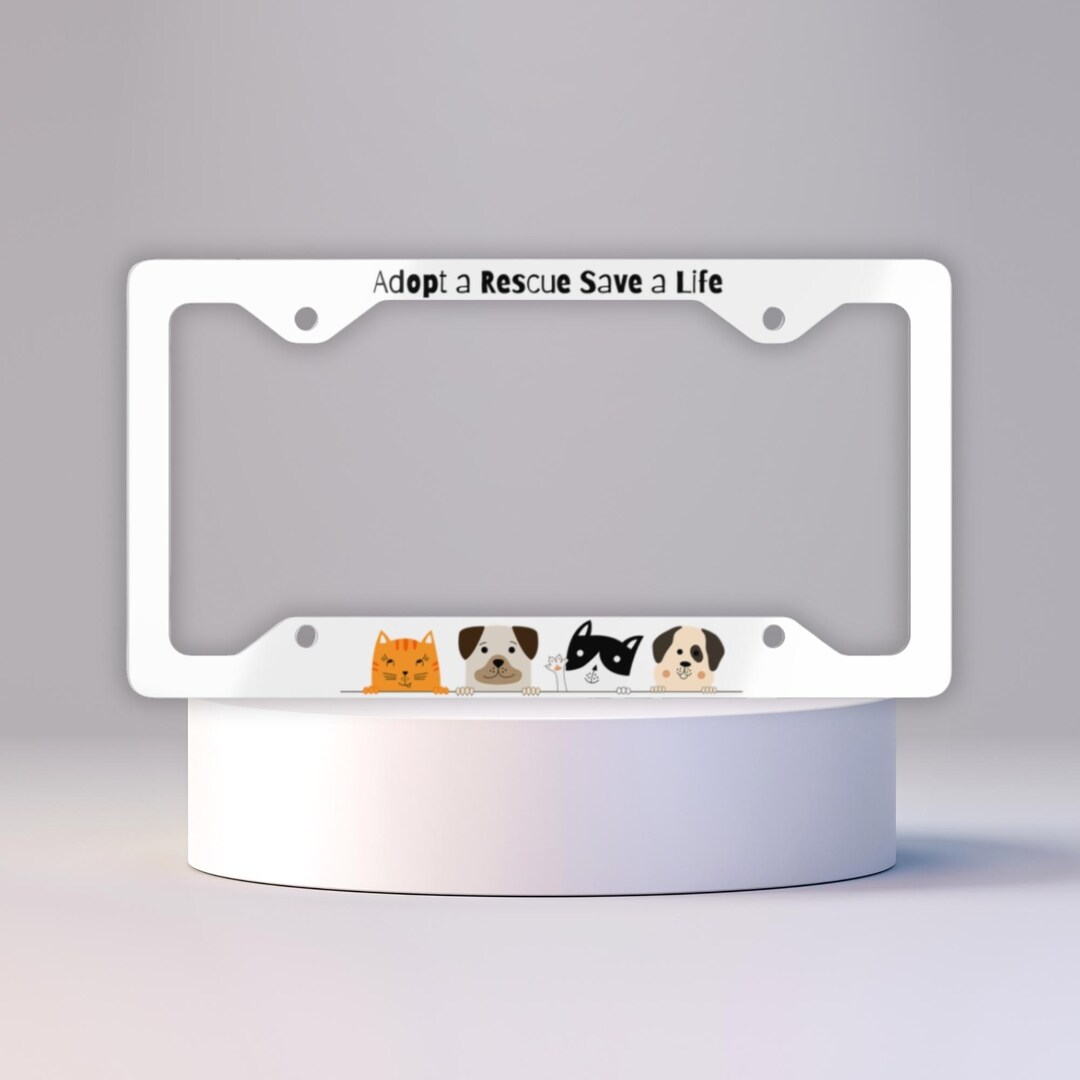 Adopt a Pet License Plate Frame, Cute Pets Car Decor, Dog Print Car ...