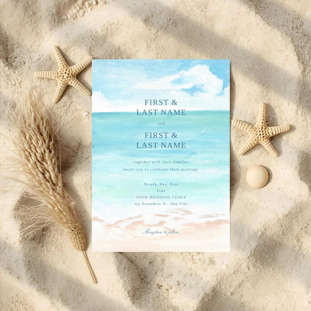 Beach Wedding Invitation | Vibrant Coastal Invite | Destination Wedding ...