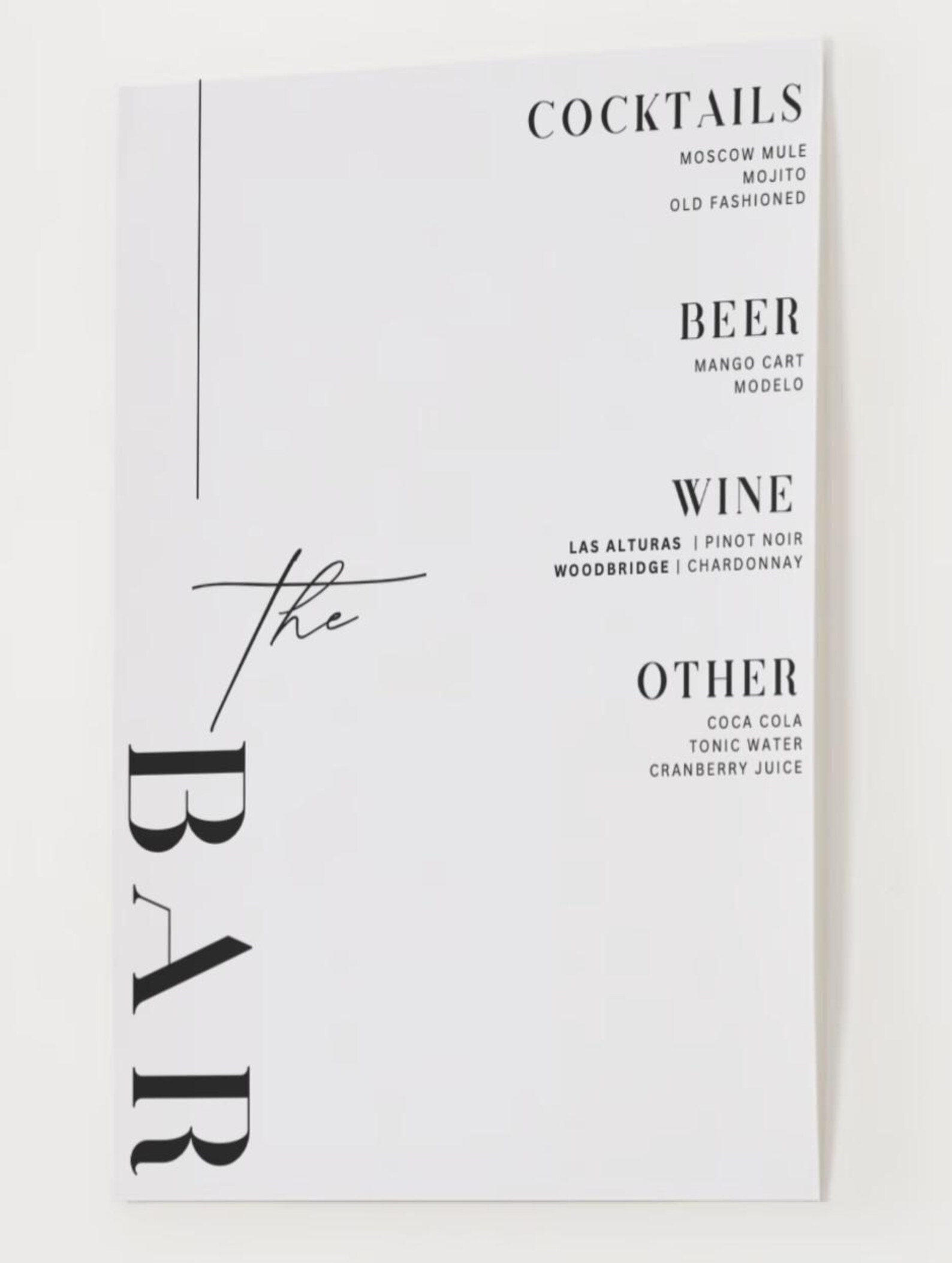 Modern Minimalist Drink Menu Sign Printable Bar Menu Template Signature ...