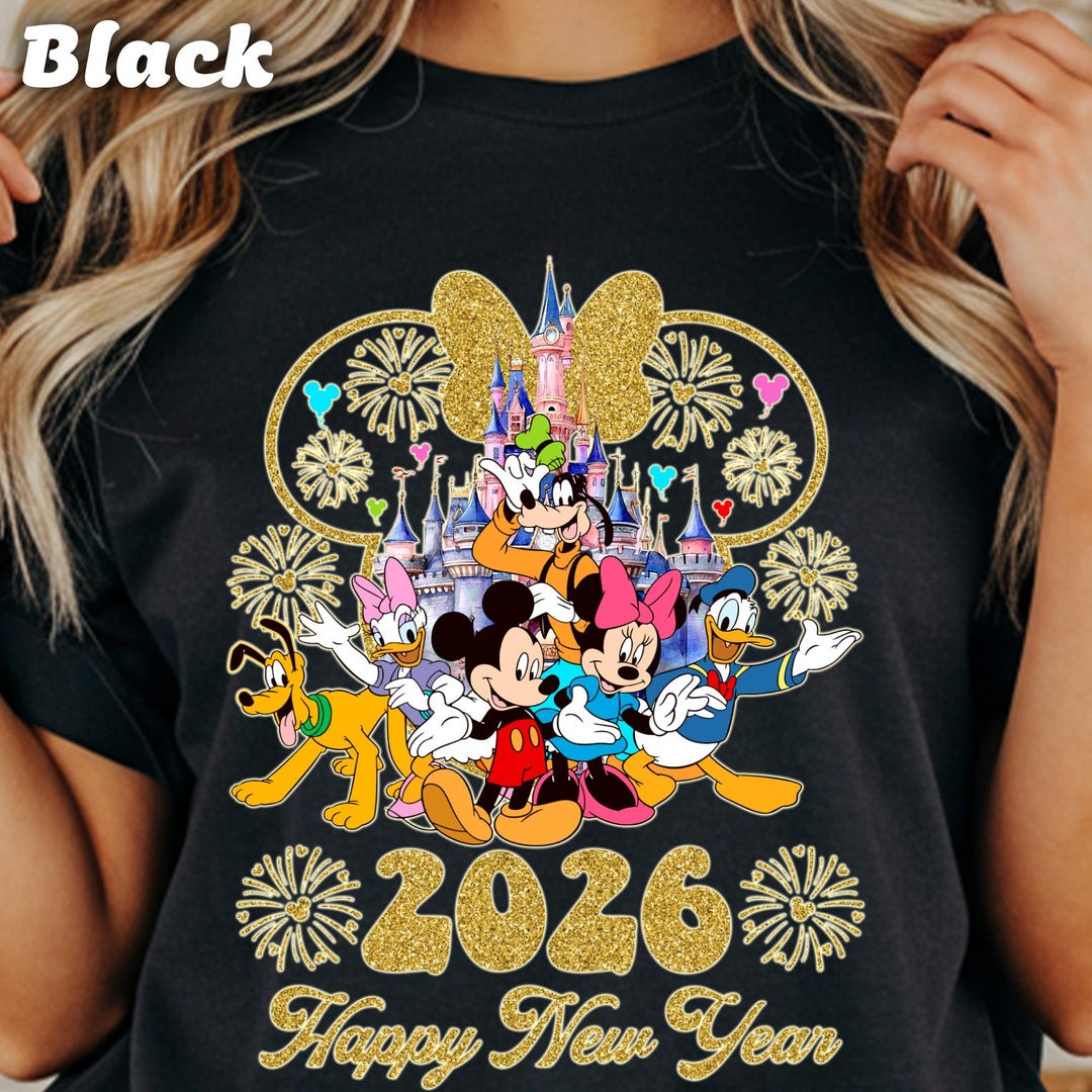 Happy New Year 2026 T-shirt, Mickey Mouse and Friends, Disney Castle ...