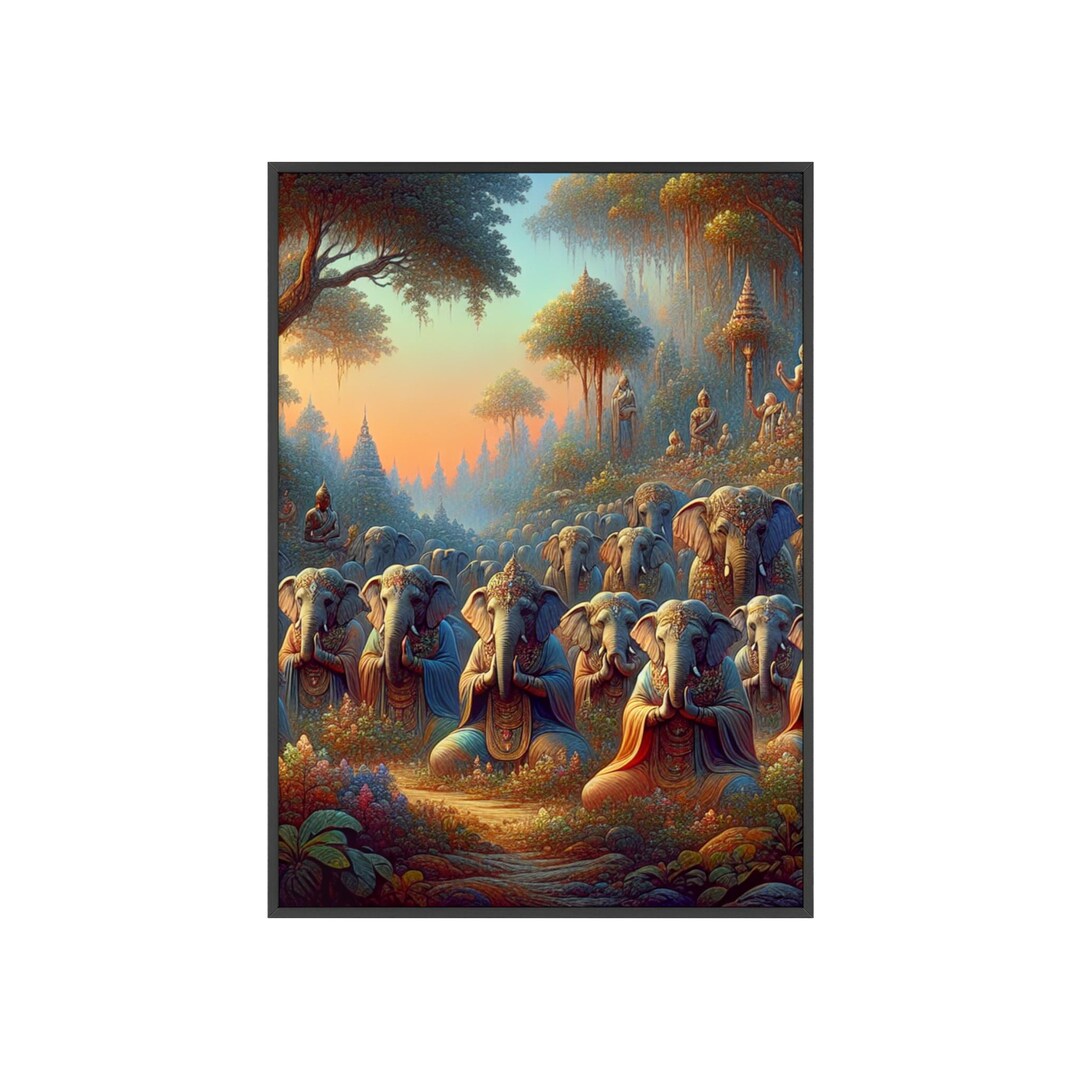 Elephant Religious India Wood Poster, Praying Elephant Picture ...