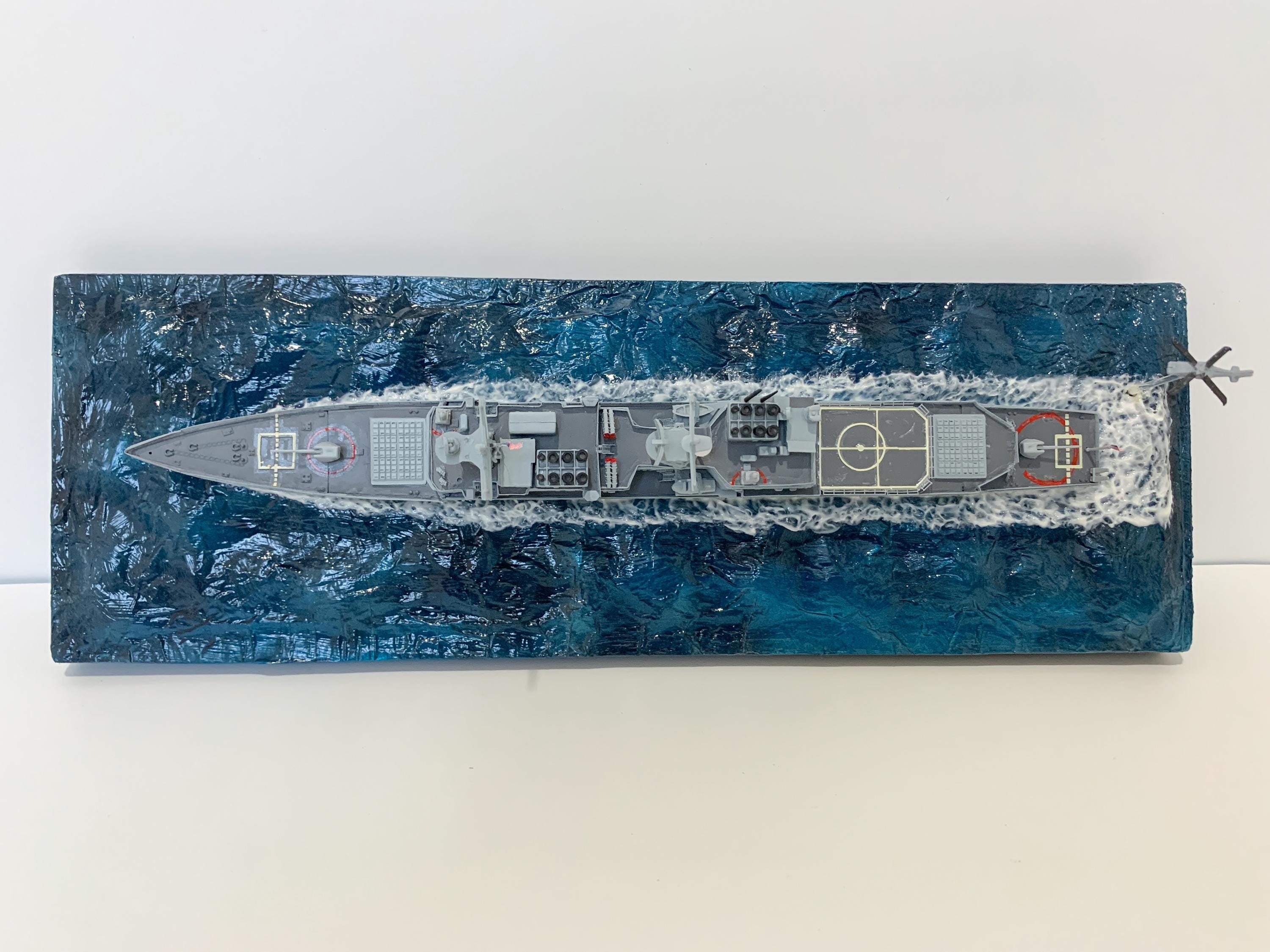 Handmade 1/700 Spruance-class Destroyer Model With Helicopter and Ocean ...