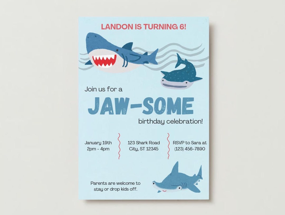 JAW-SOME Shark Customizable Canva Birthday Party Invitation - Etsy