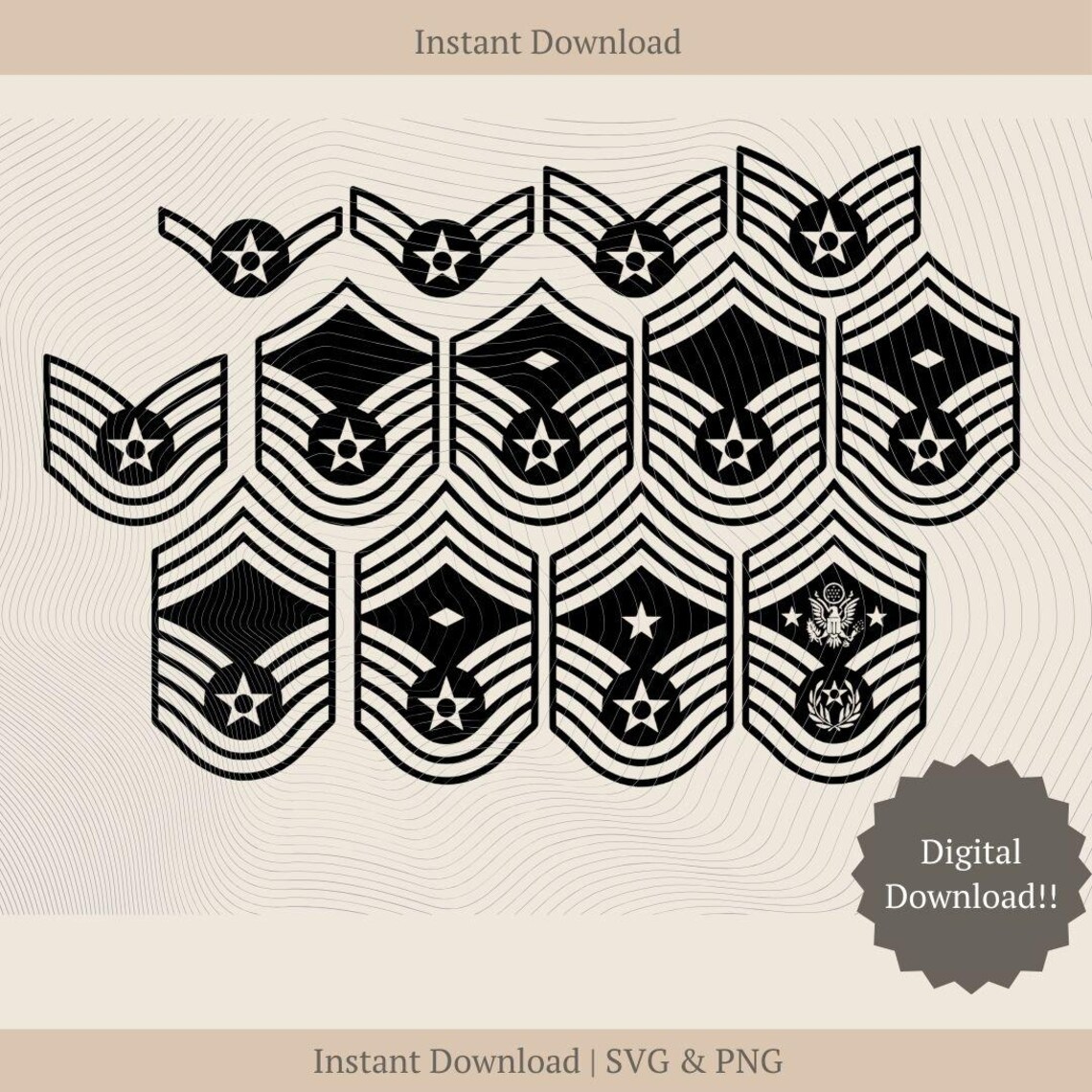 US Air Force Enlisted Rank SVG Bundle: Veteran Cricut, Laser Cut Files ...