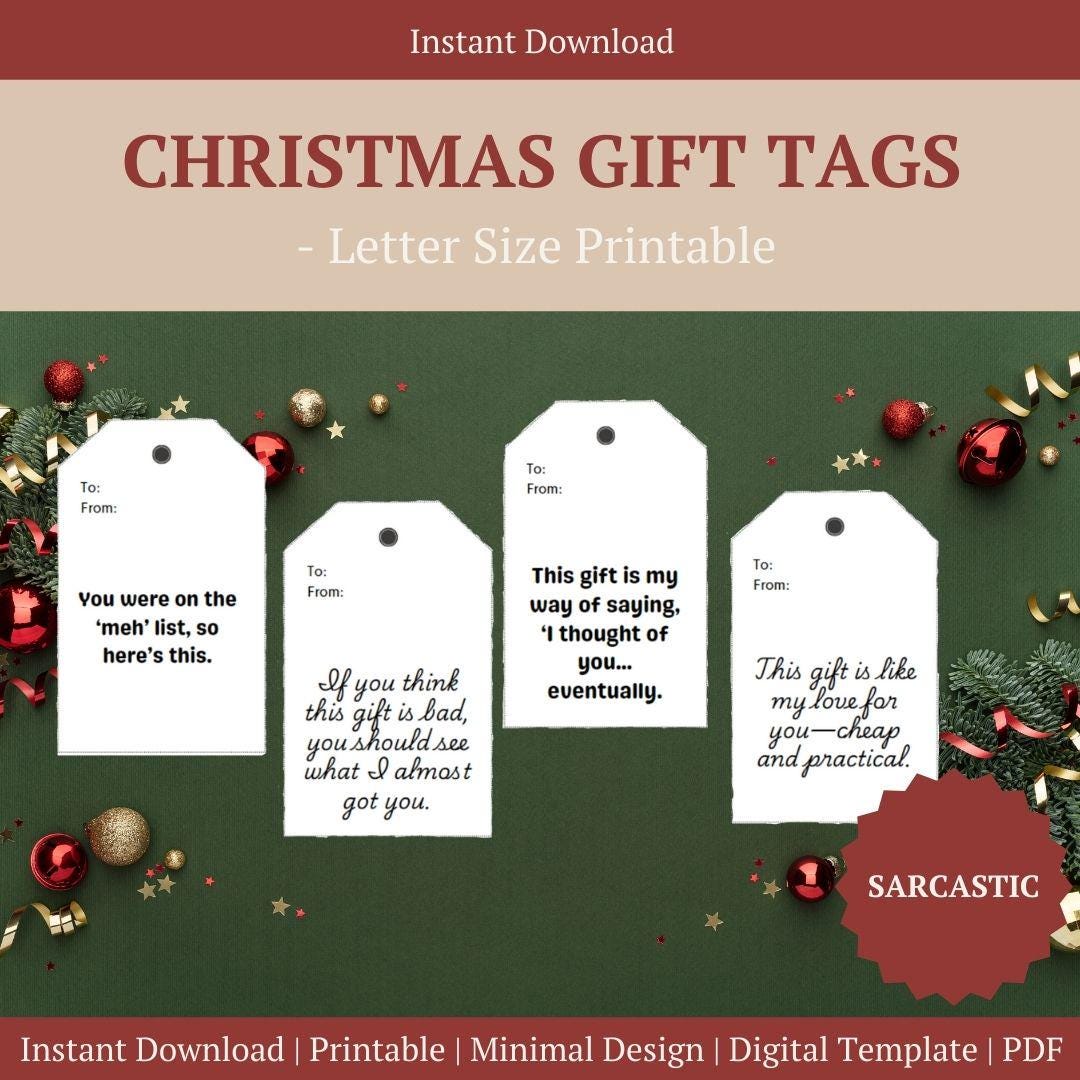 Printable Sarcastic Christmas Gift Tags, Digital Christmas Gift Tags ...
