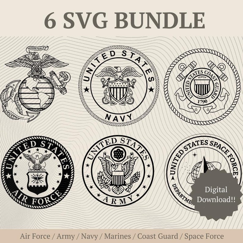 Military Logo SVG Bundle: US Army, Navy, Air Force, Marine (digital ...