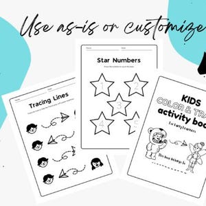 Kids Coloring and Tracing Activity Book Digital Downloads Editable ...