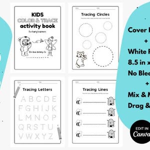 Kids Coloring and Tracing Activity Book Digital Downloads Editable ...