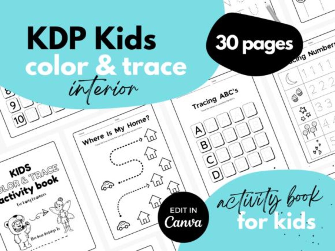 Kids Coloring and Tracing Activity Book Digital Downloads Editable ...