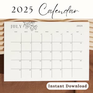 2025 Calendar - Minimalist Floral Design Printable, Instant Download - Etsy