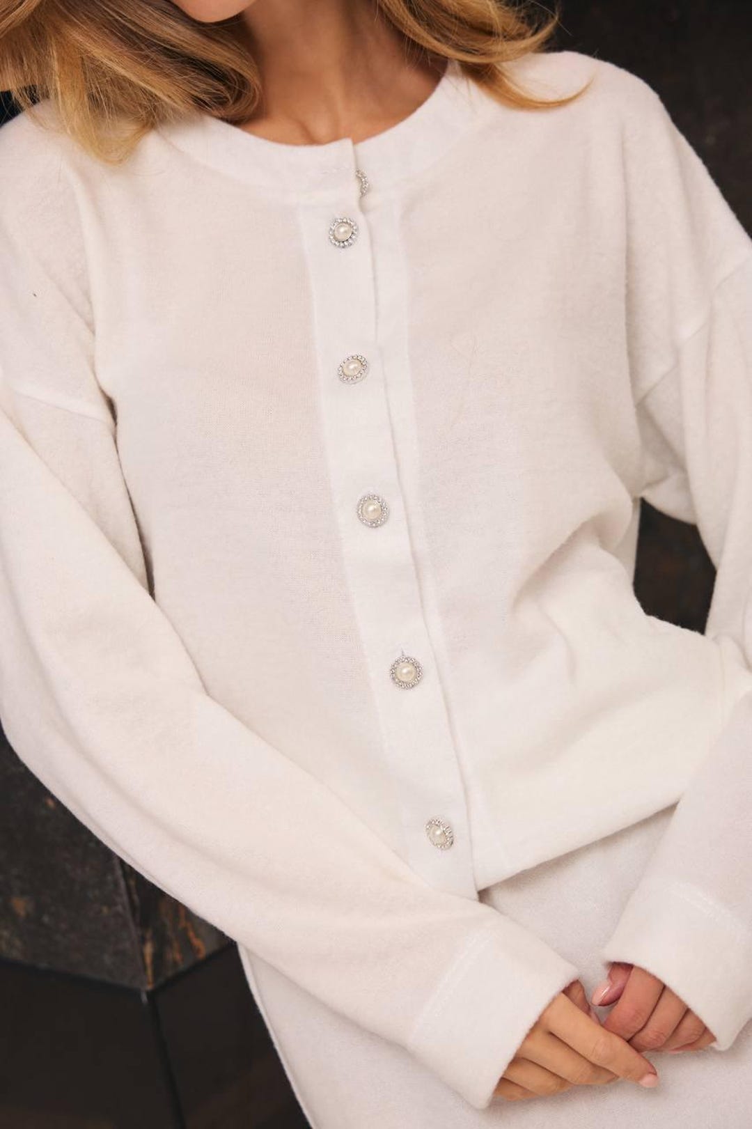 Elegant White Angora Midi Set With Buttons, Cozy and Stylish Winter ...