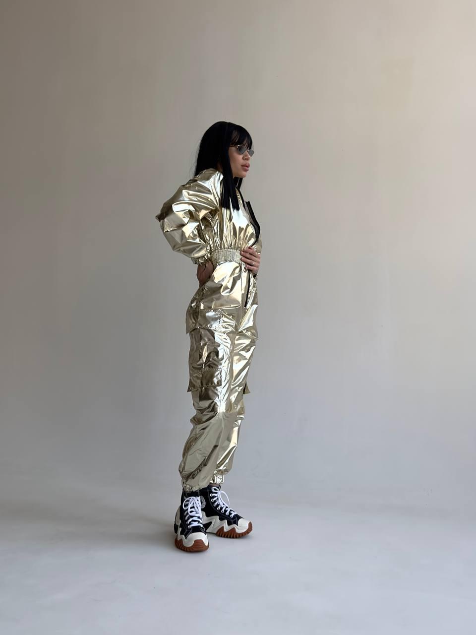 Gold Metallic Jumpsuit for Women – Shiny Futuristic Outfit With Elastic ...