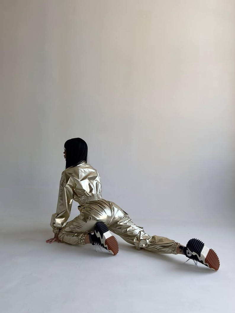Gold Metallic Jumpsuit for Women – Shiny Futuristic Outfit With Elastic ...