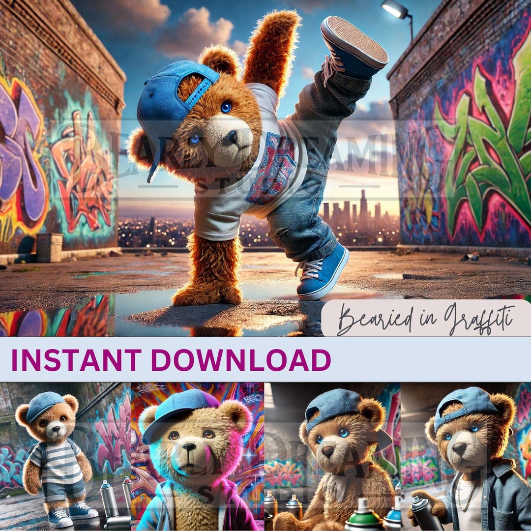 Urban Teddy Bear Street Art Printable Wall Art Digital Graffiti ...