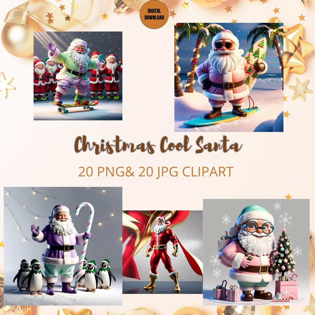 Cool Santa Clipart20 Fun 3D Cartoon or Render Style Imagessurfing Santa ...